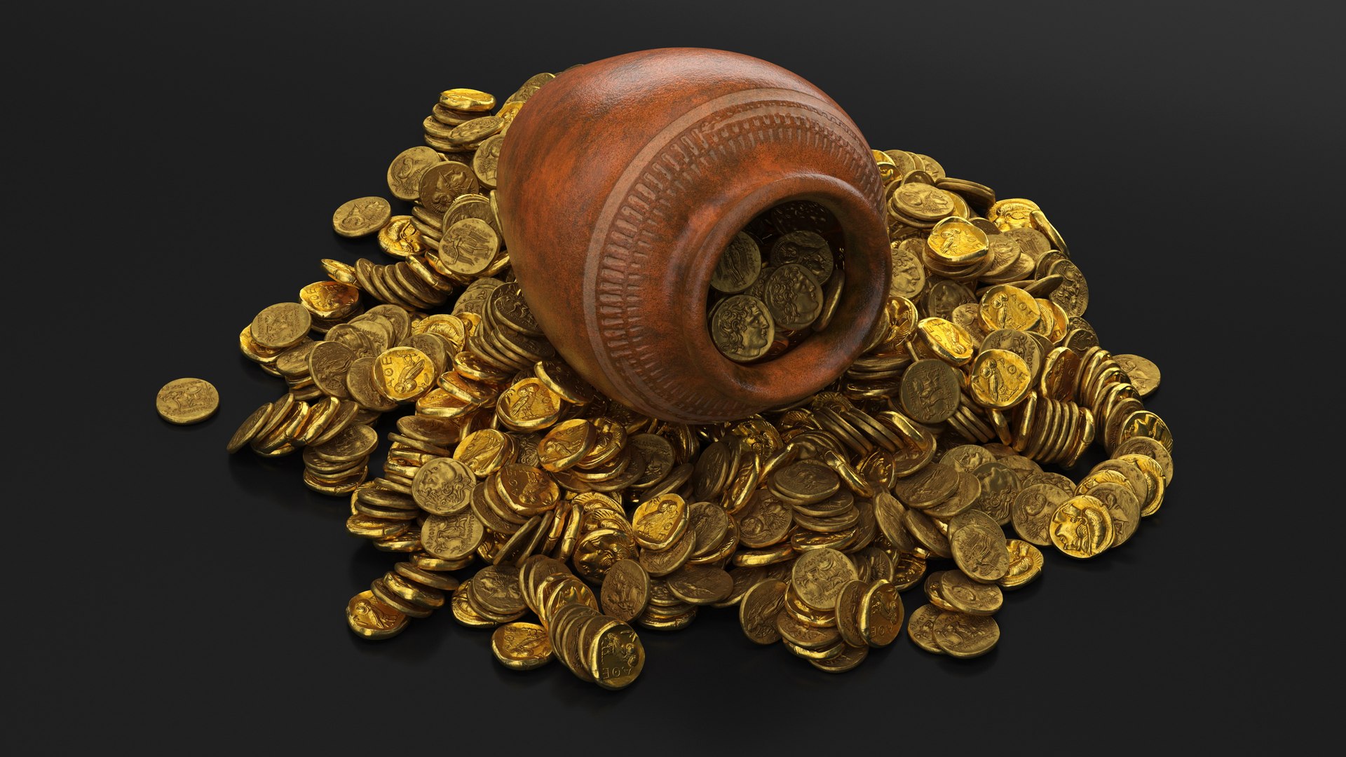 3D Gold Coins in Treasure Old Clay Pot - TurboSquid 1997411