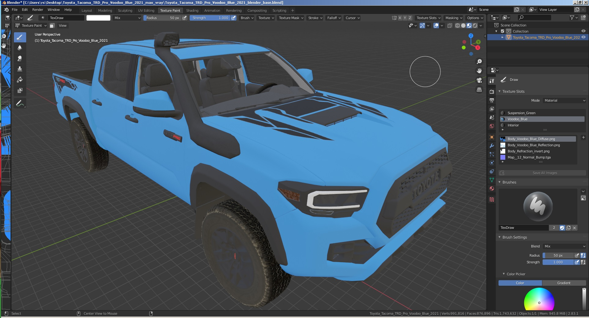 Toyota Tacoma TRD Pro Voodoo Blue 2021 3D model - TurboSquid 1744126