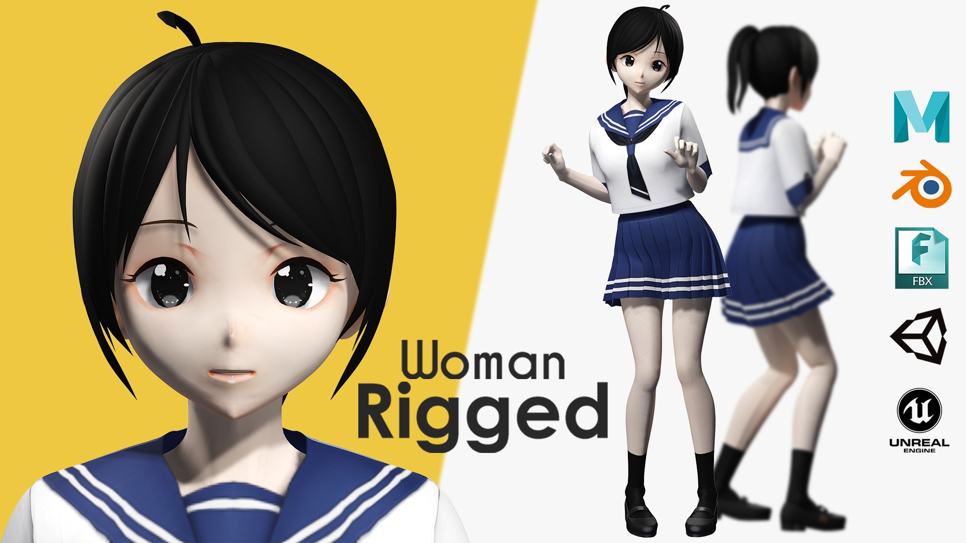 modelo 3d VRM girl Asian Woman RealTime japanese korean Female 3D VRCHAT Low-poly 3D model ...