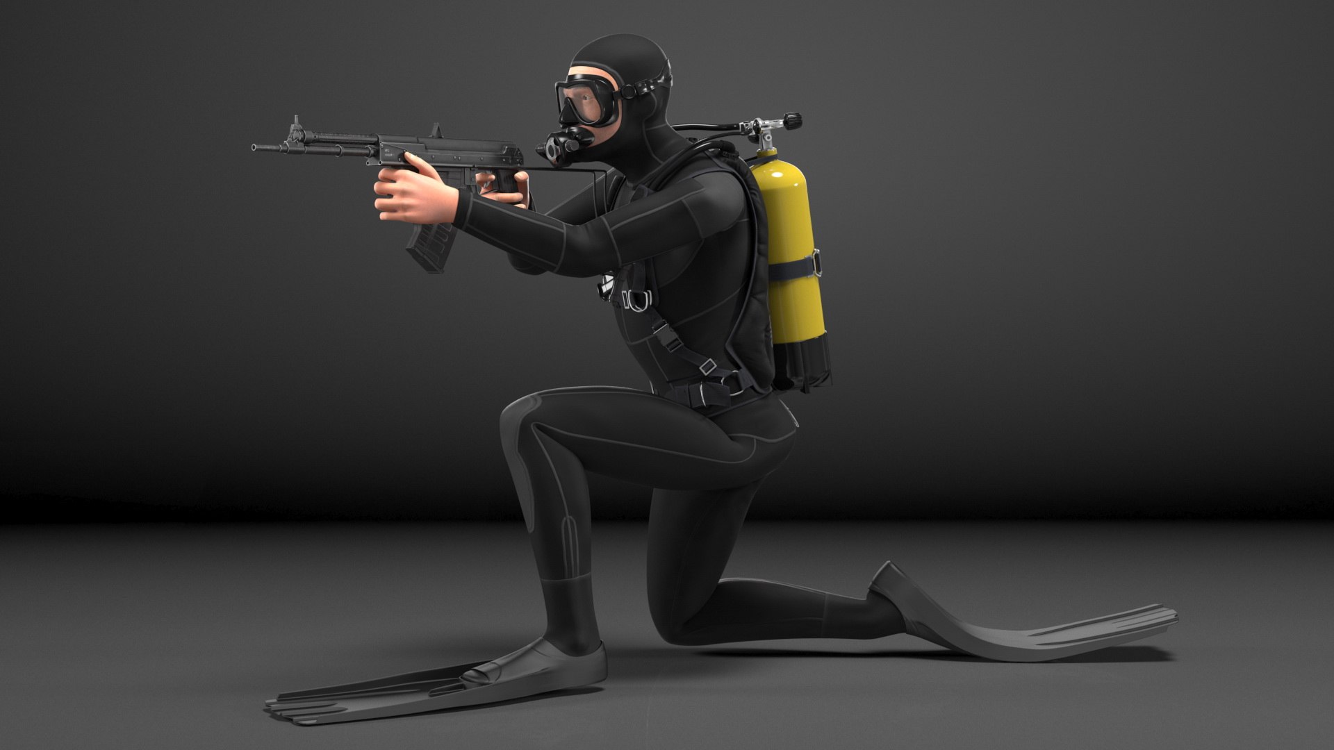 3D Model Combat Swimmer With Underwater Rifle APS Rigged - TurboSquid ...