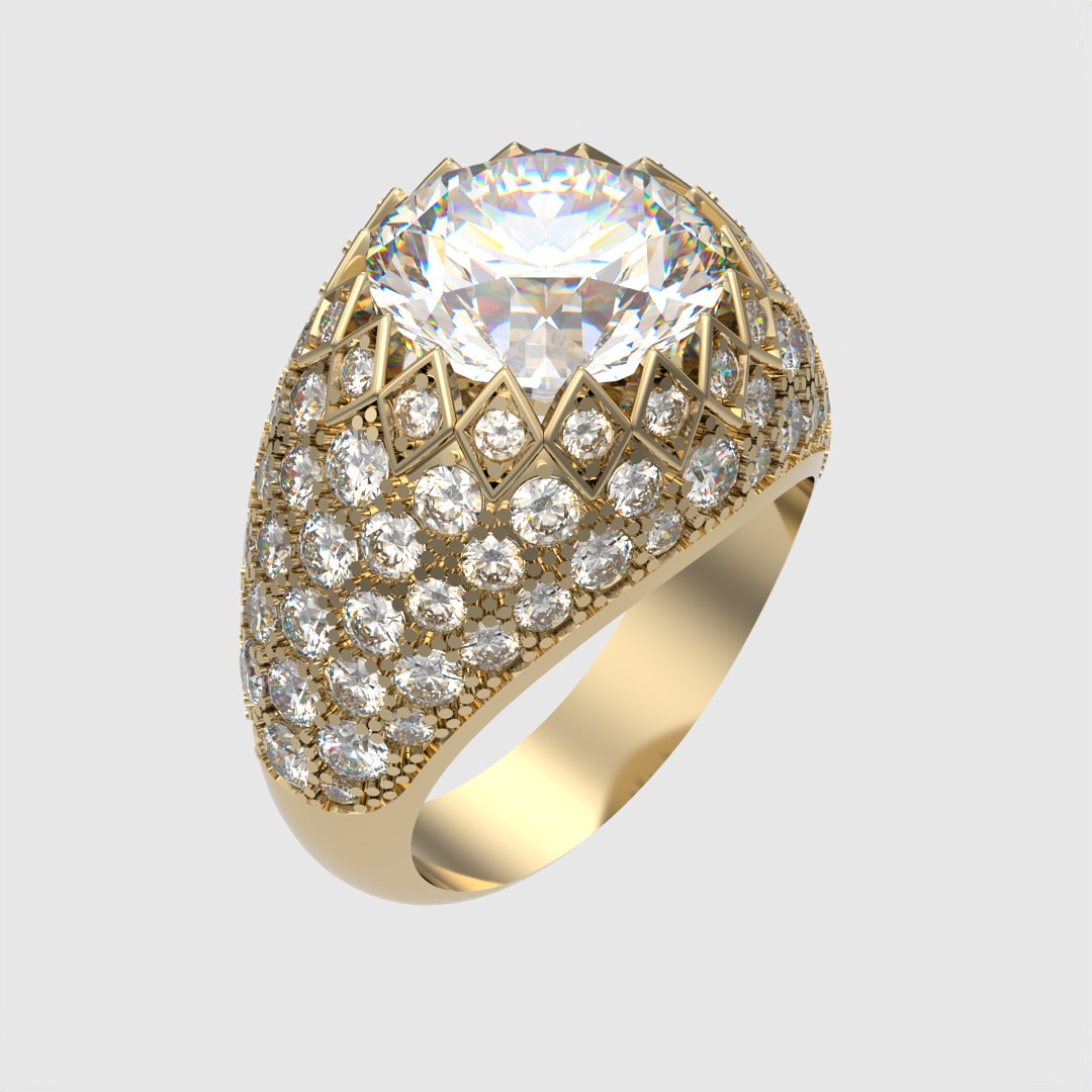 Luxury Crown Style Ring With Pave Setting JDBCo 3D - TurboSquid 2339836