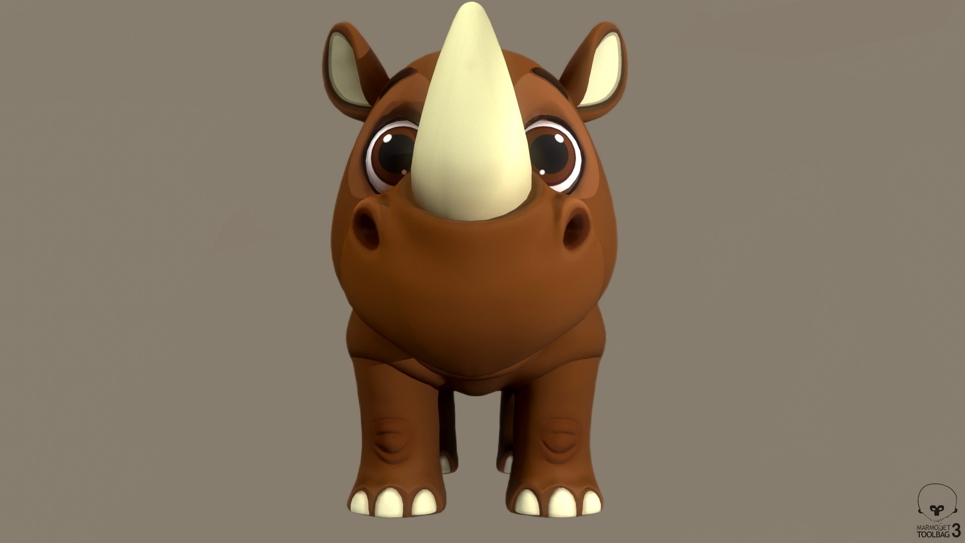 3D Cute Dark Brown Safari Cartoon Rhino Low-poly 3D Model Model ...
