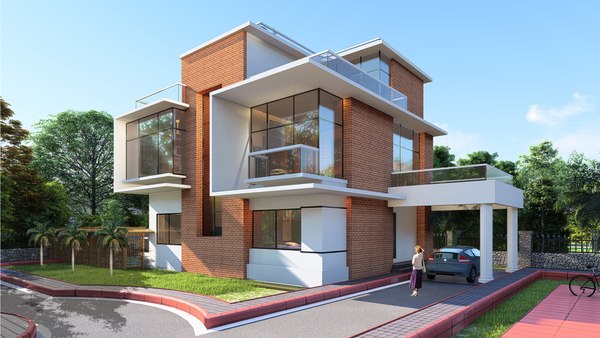 modelo 3d Duplex House with Land Scaping - TurboSquid 2104685
