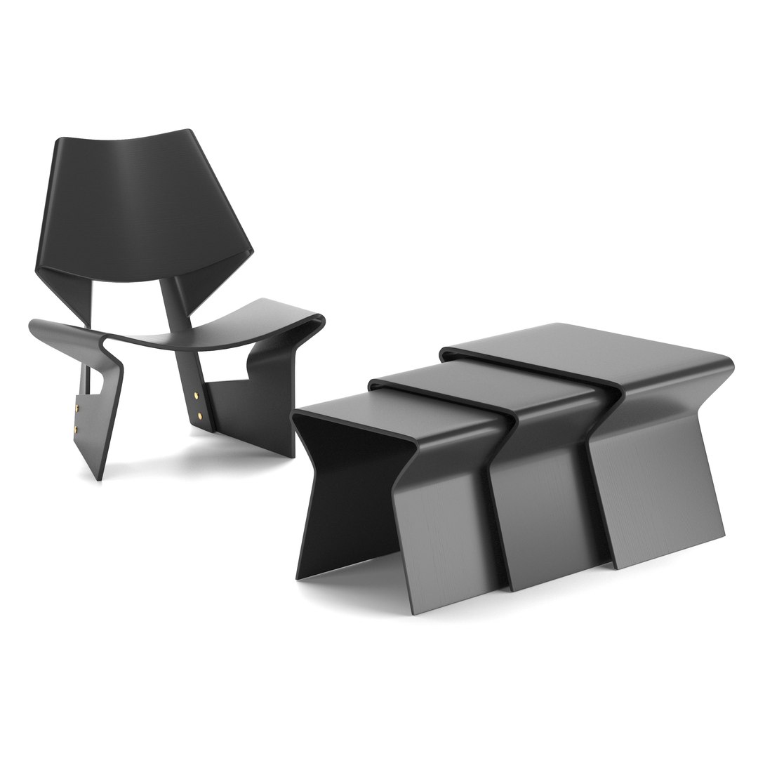 Chair And Coffe Tables Gj Bow, Grete Jalk Model - TurboSquid 1715449
