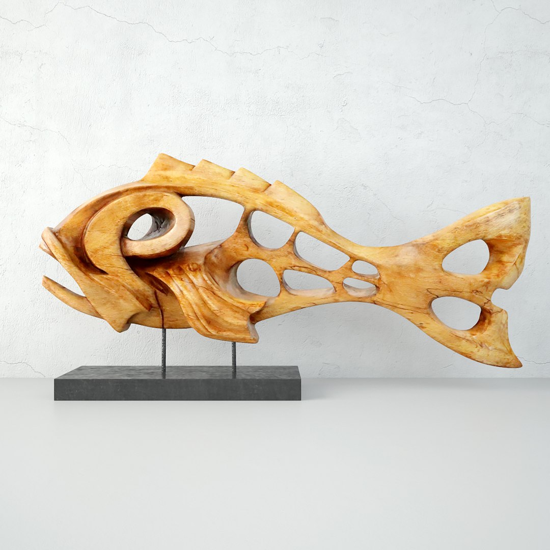 3D Mid Century Fish Sculpture in Carved Wood - TurboSquid 2129738