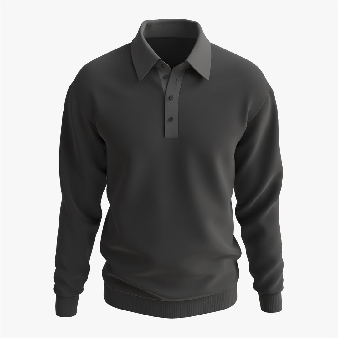Long Sleeve Polo Shirt for Men Mockup 03 Black 3D model - TurboSquid ...