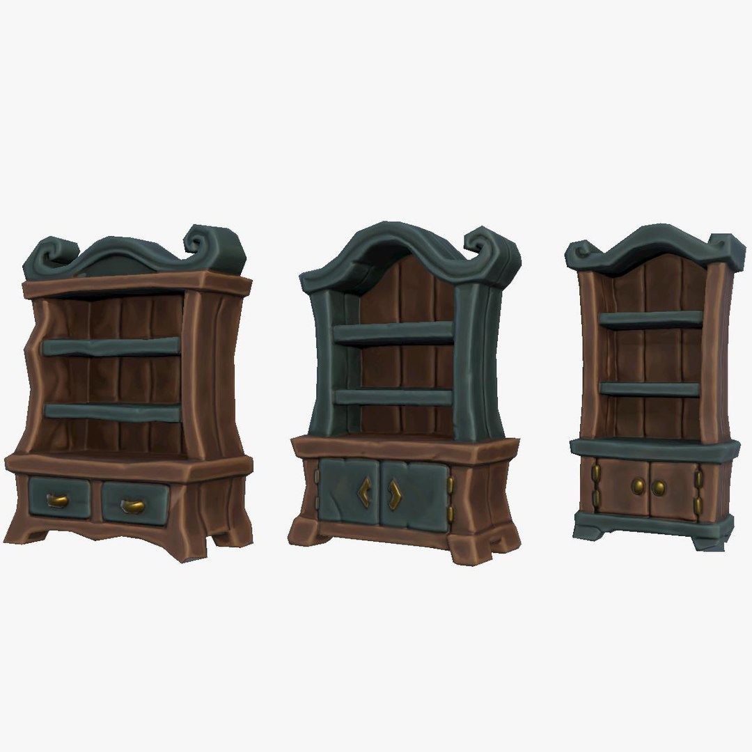 3D Stylized Fantasy RPG Shelf Shelves Drawer Cupboard Cabinet Model ...