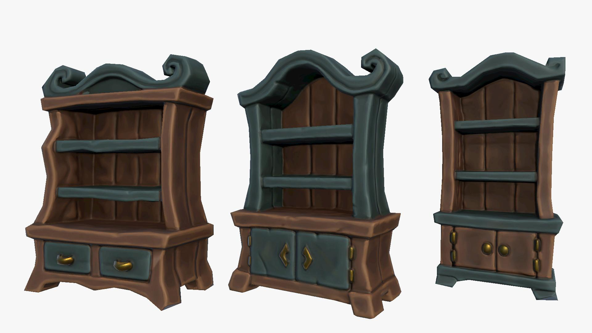 3D Stylized Fantasy RPG Shelf Shelves Drawer Cupboard Cabinet Model ...