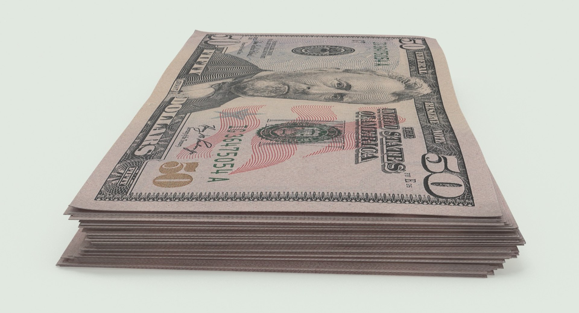 3d 50 Dollar Bill Stack Model