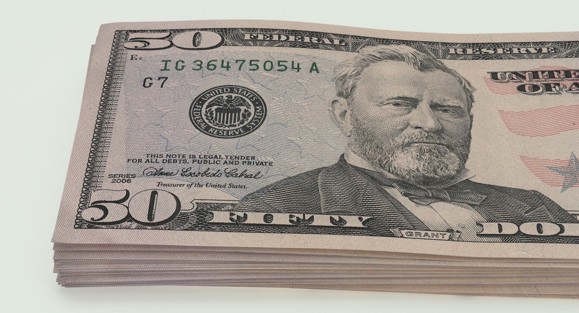 3d 50 Dollar Bill Stack Model