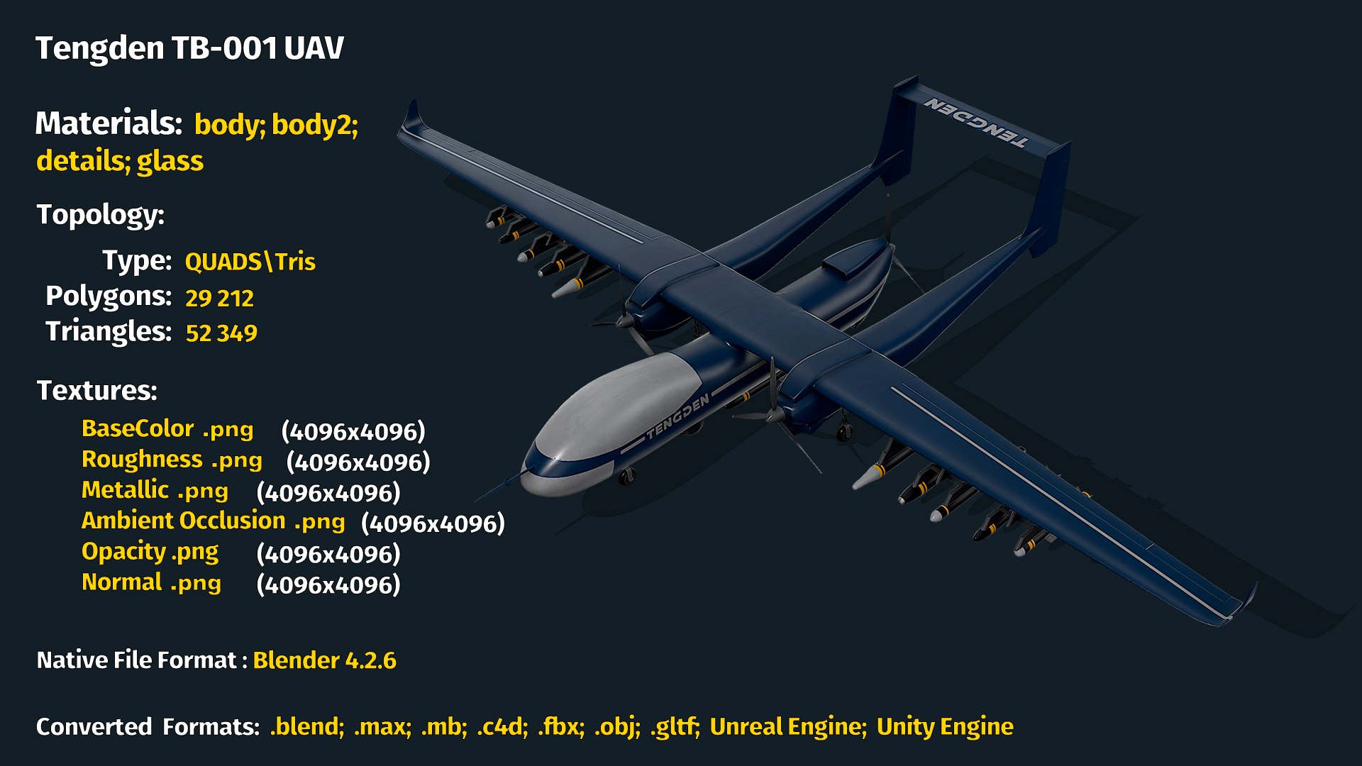 3D Tengden TB-001 UAV Model - TurboSquid 2351595