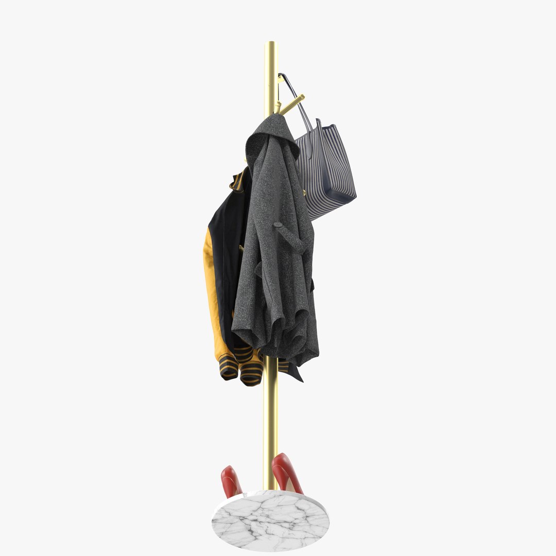 3D Coat Rack Stand With Natural Marble Base Model - TurboSquid 2151328