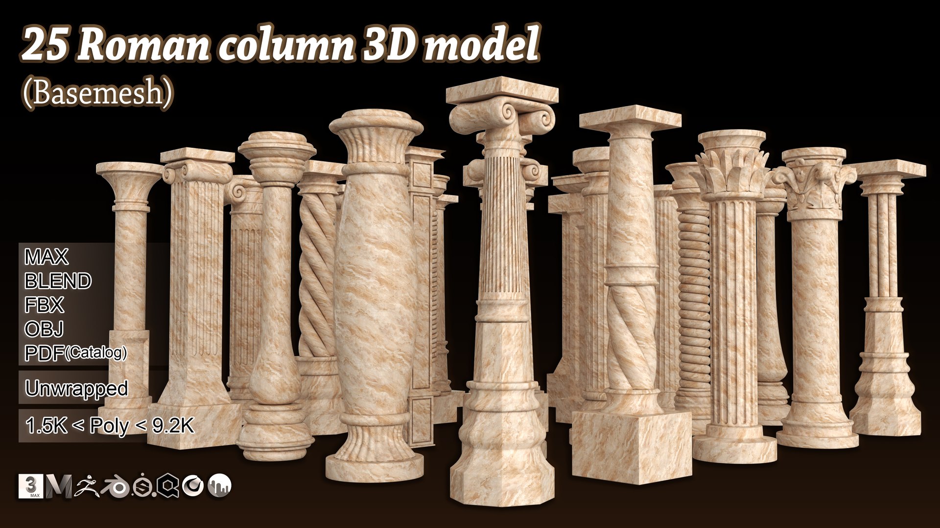 3D 25 Roman Column 3D Model Basemesh - TurboSquid 2382491