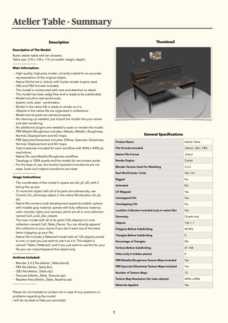 Rustic Atelier Table 3D Model - TurboSquid 2042118