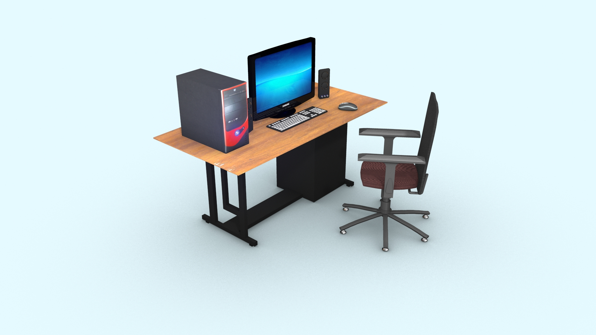 Computer Setup With Desk And Chair 3D - TurboSquid 2185644