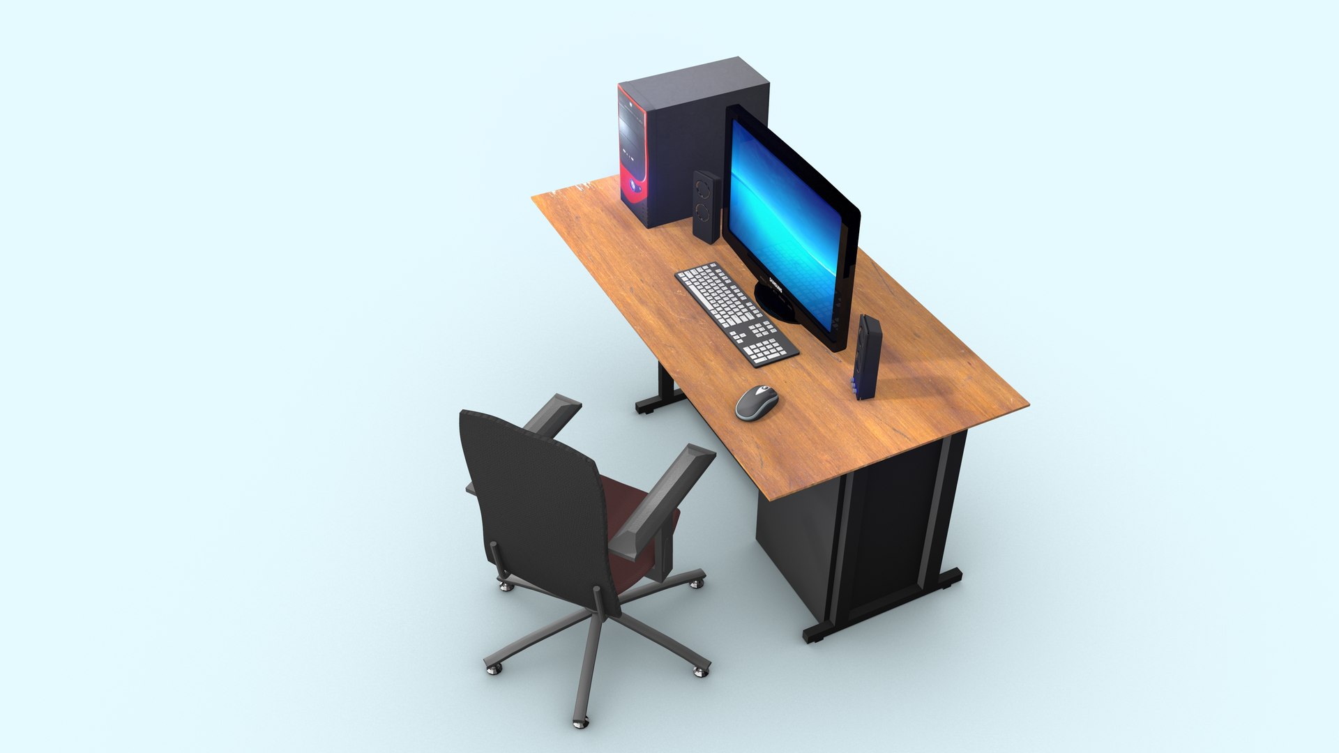 Computer Setup With Desk And Chair 3D - TurboSquid 2185644