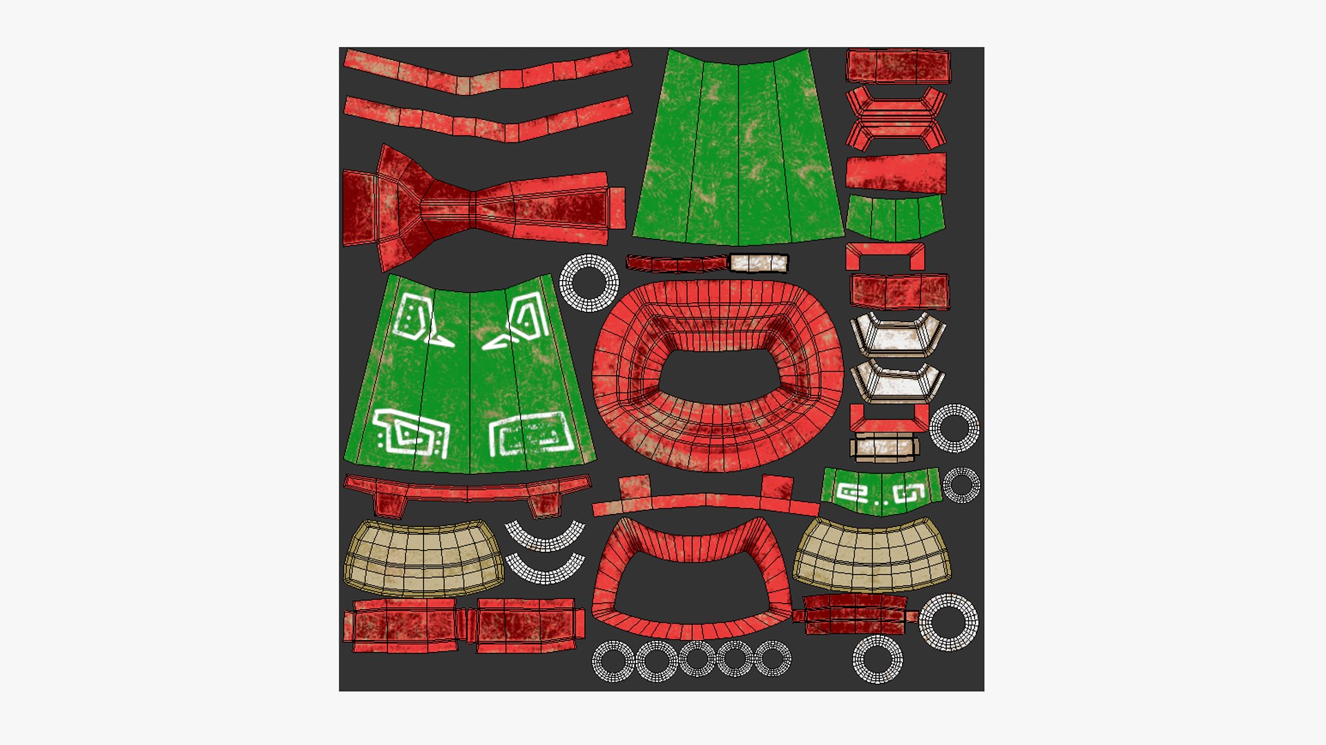 Tribal Mask I07 Green Red - Costume Character Design 3D model ...