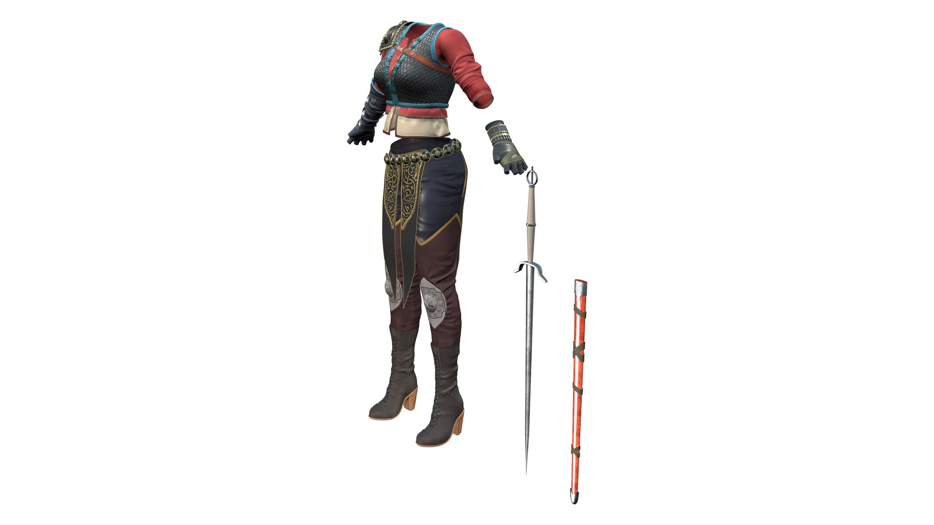3D Medieval Warrior Outfit Top Gloves Pants Boots Sword Model ...