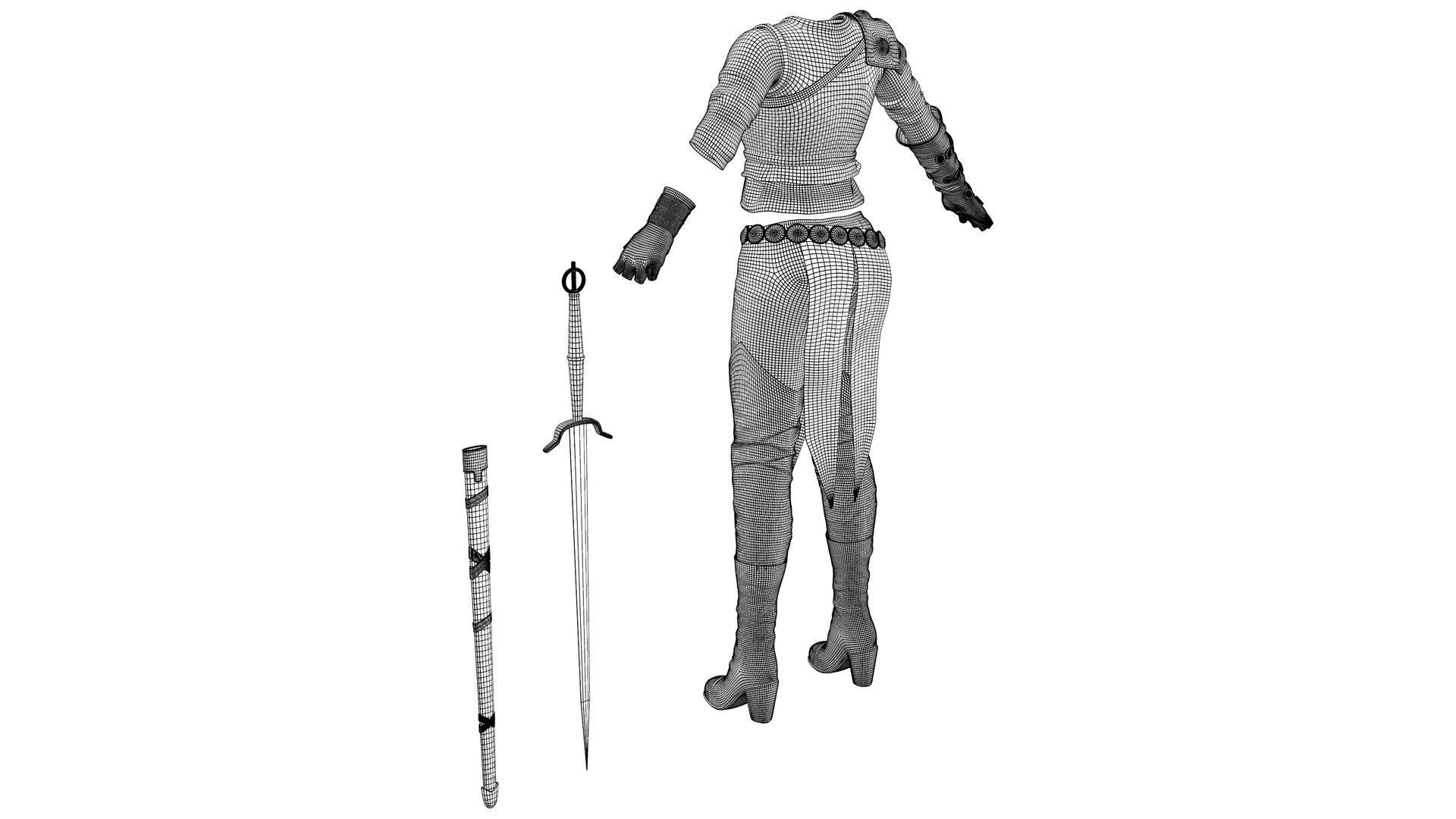 3D Medieval Warrior Outfit Top Gloves Pants Boots Sword Model ...