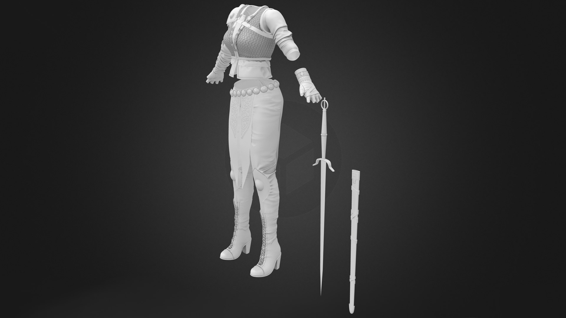 3D Medieval Warrior Outfit Top Gloves Pants Boots Sword Model ...