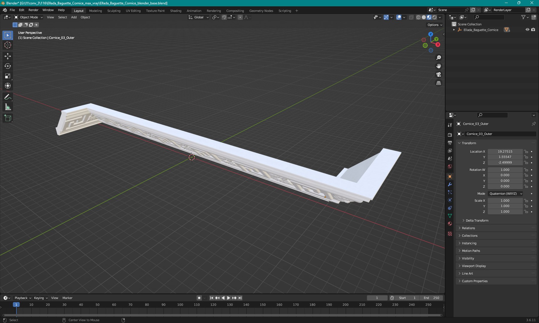 3D Model Ellada Baguette Cornice - TurboSquid 2402885