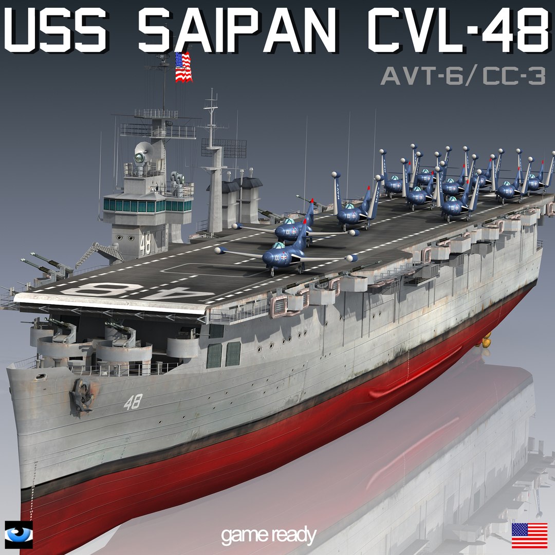 USS Saipan CVL-48 AVT-6CC-3 light aircraft carrier 3D - TurboSquid 2096268