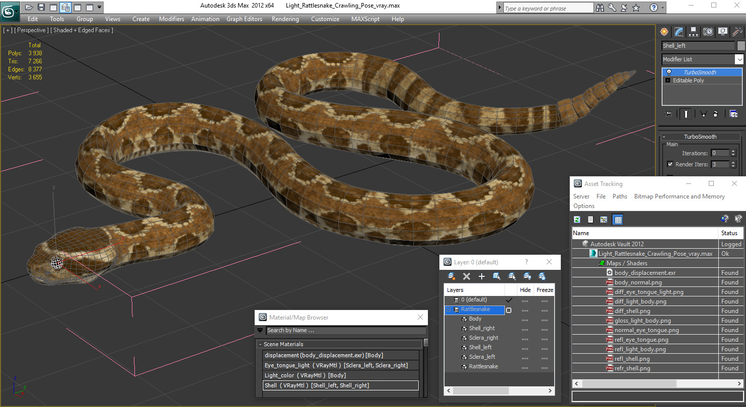 Light rattlesnake crawling pose 3D model - TurboSquid 1398422