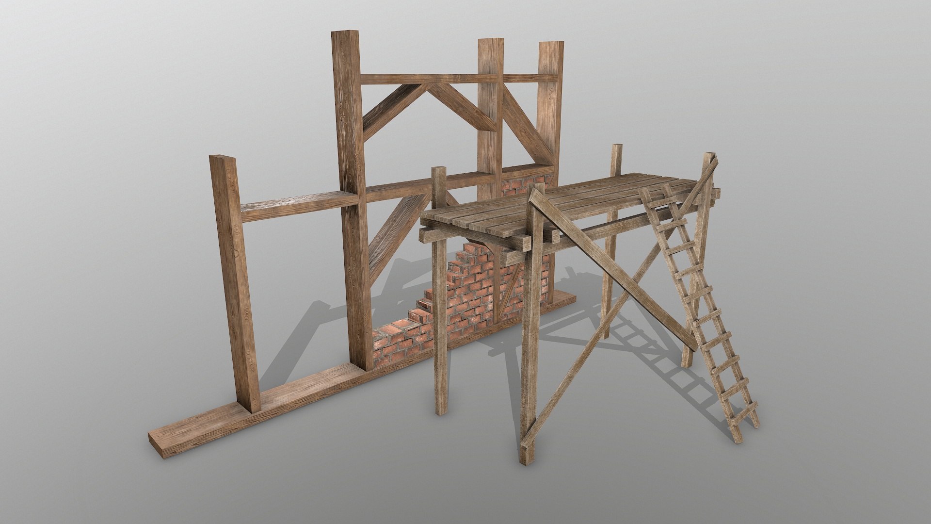 Construction Wall And Wooden Scaffolding 3D - TurboSquid 1763310