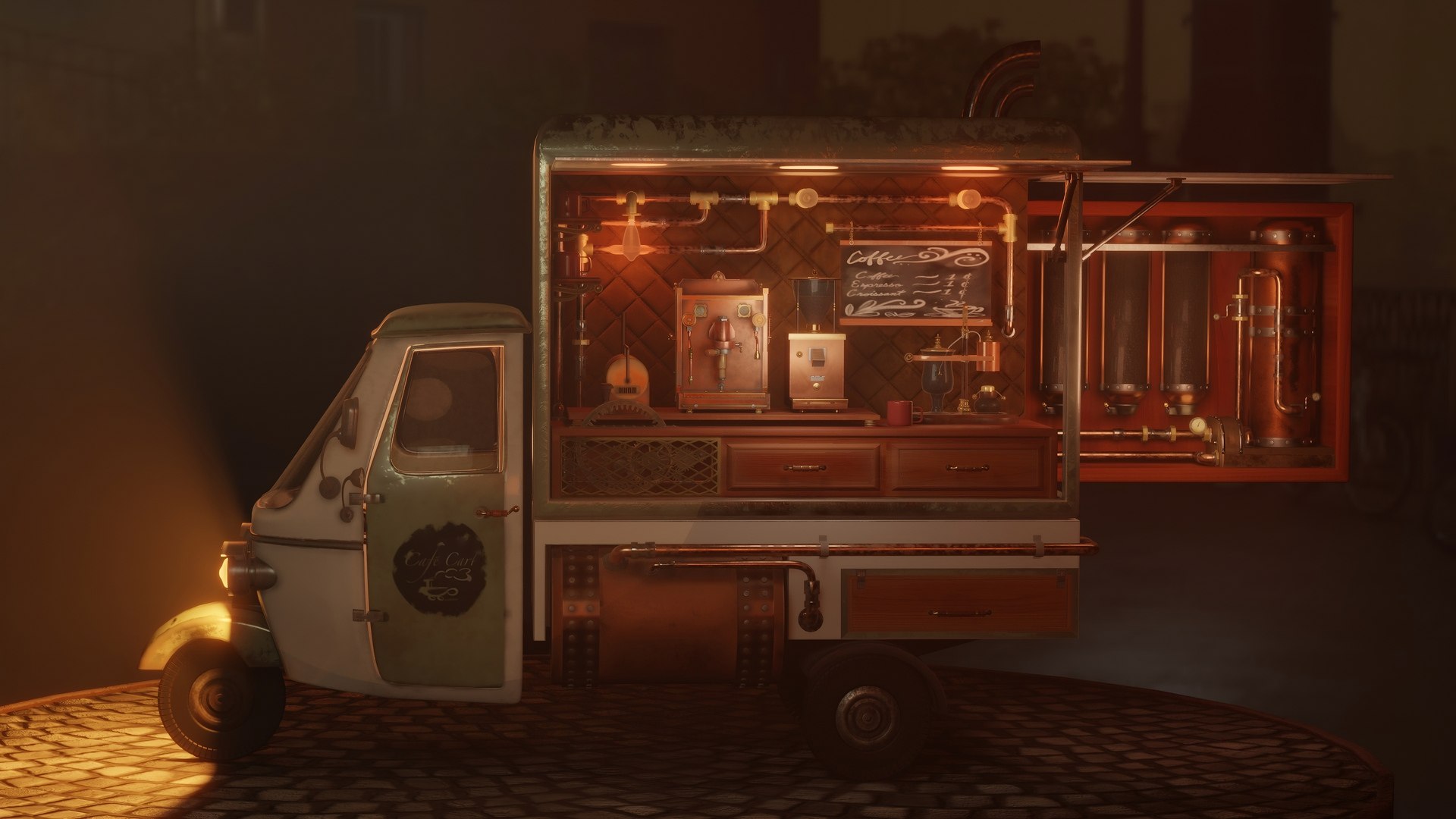 Steampunk Coffee Cart 3D - TurboSquid 2245772