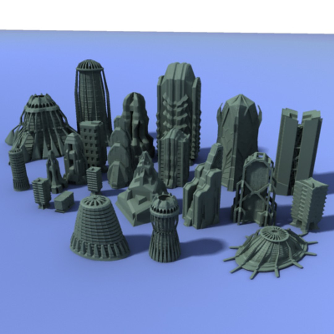 Compilation Futuristic Buildings 3d Model
