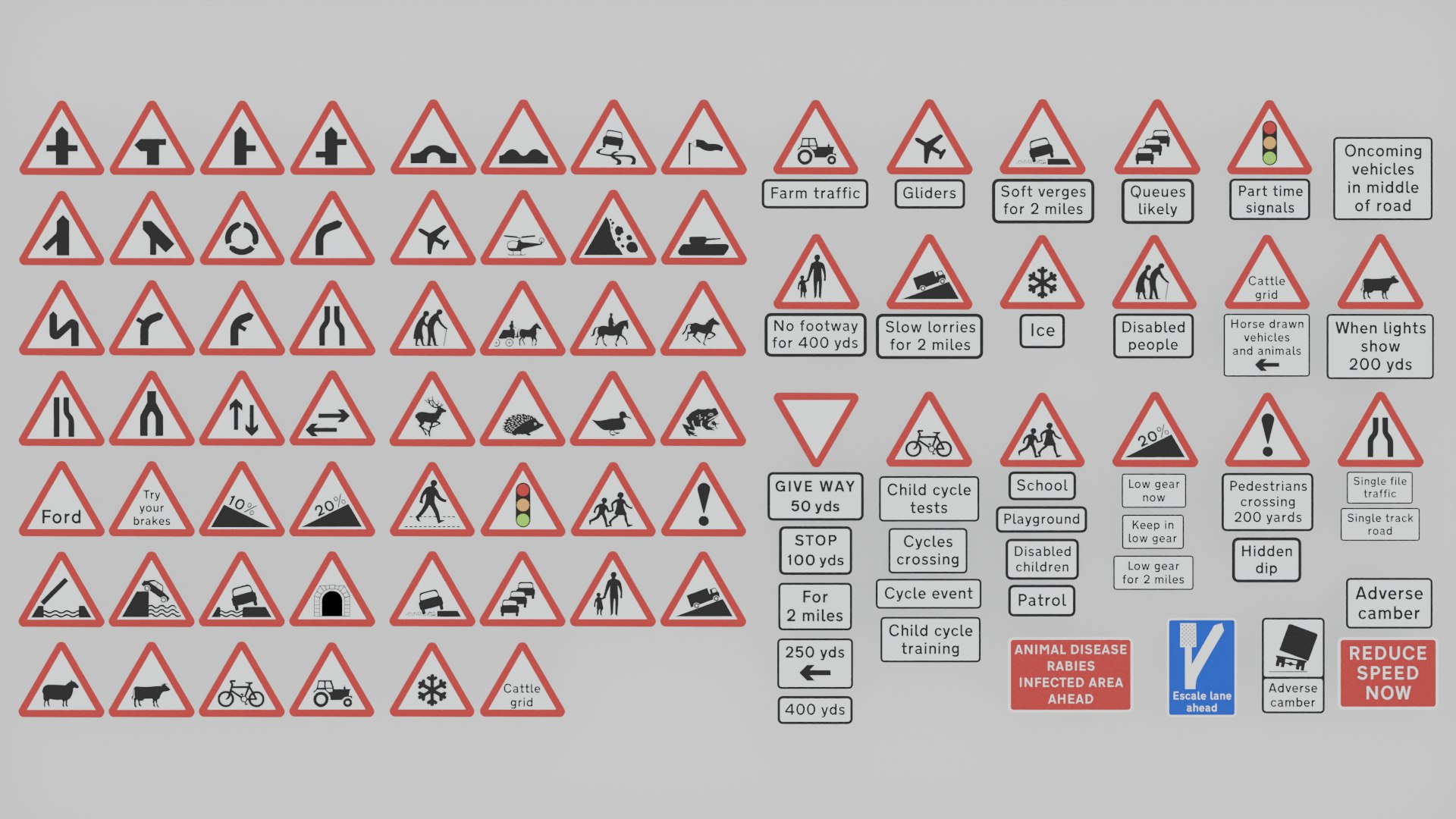 Uk Traffic Warning Signs Pack 3D Model - TurboSquid 2437637
