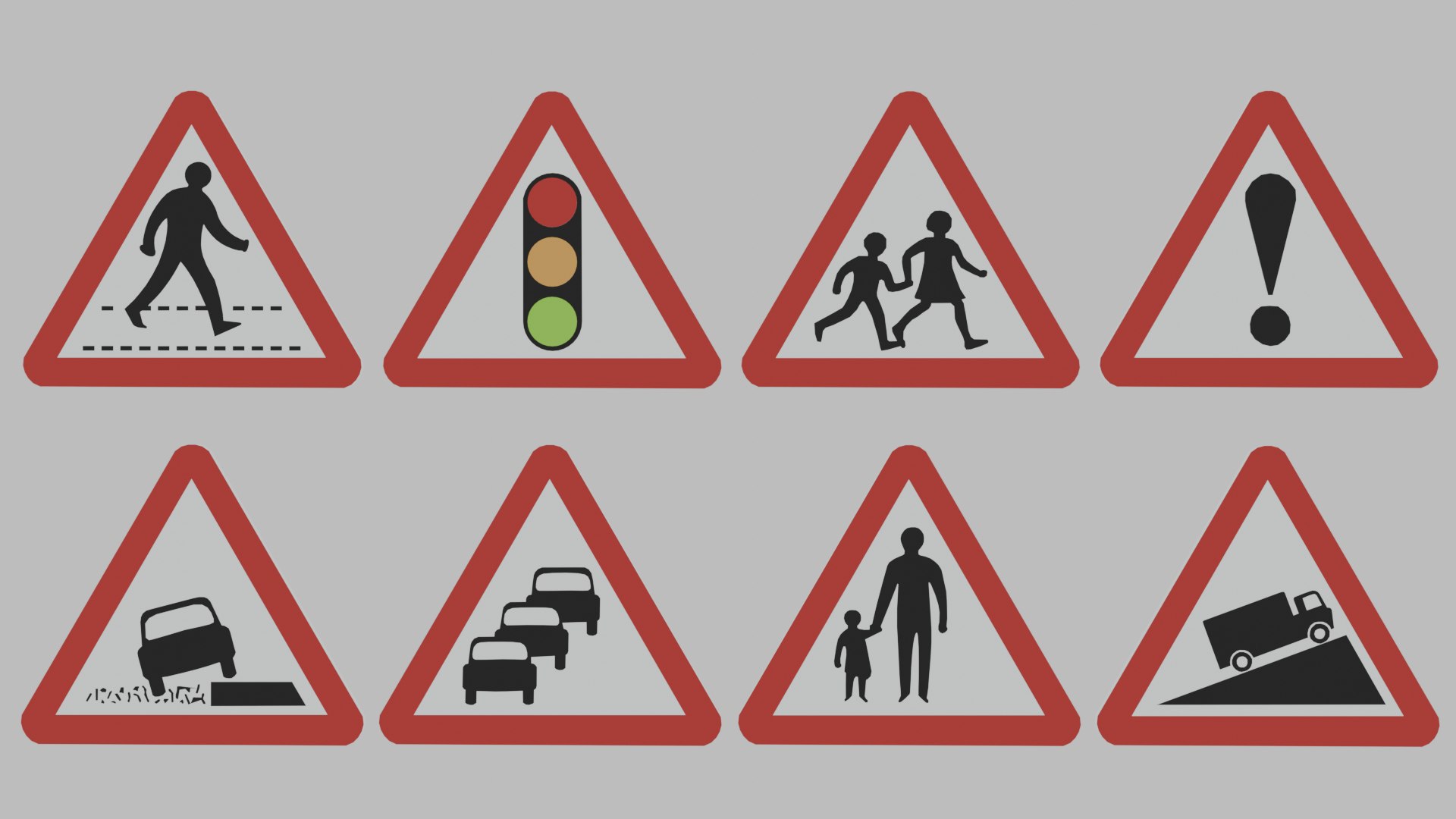 Uk Traffic Warning Signs Pack 3D Model - TurboSquid 2437637