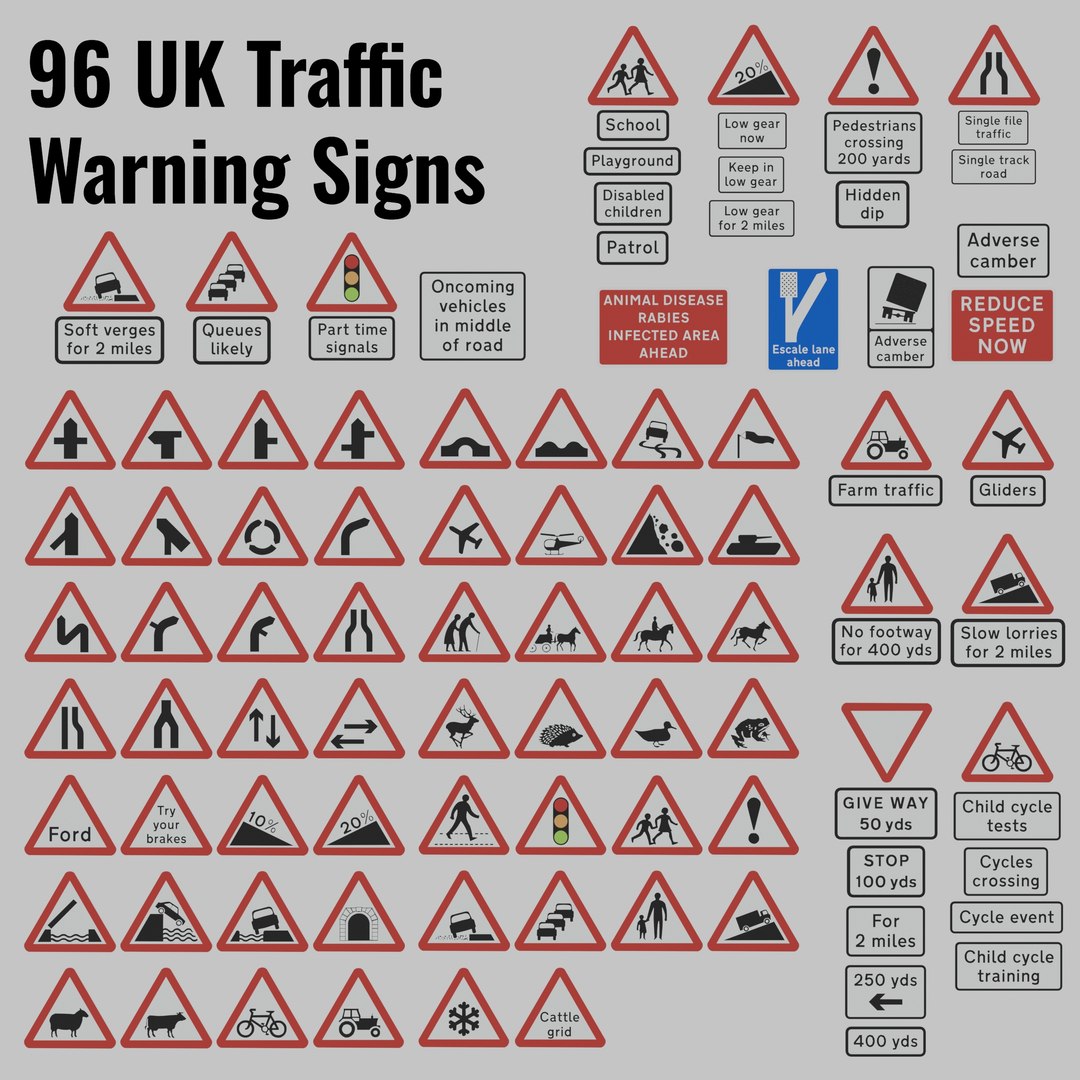 Uk Traffic Warning Signs Pack 3D Model - TurboSquid 2437637