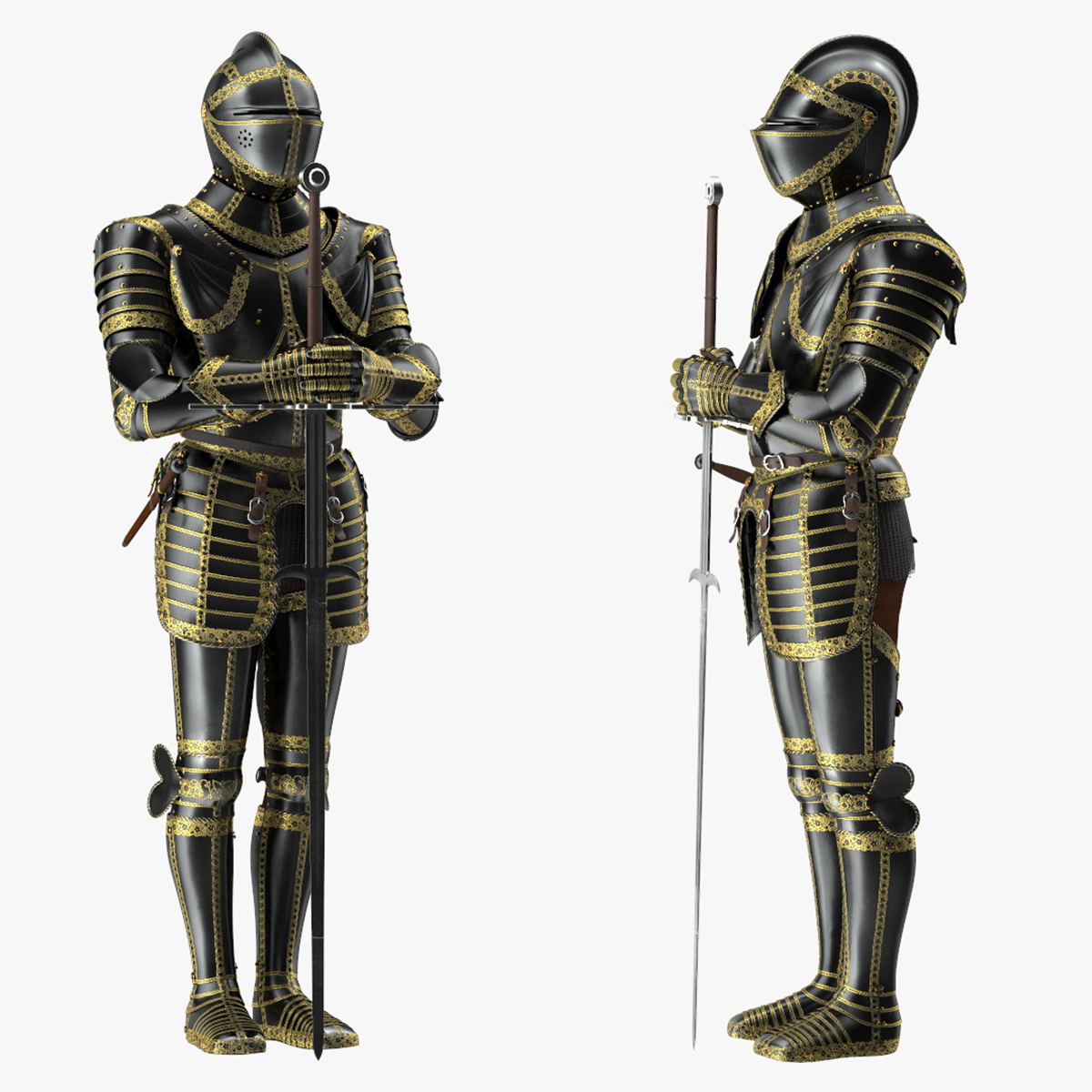 modelo 3d Armadura completa de oro negro de caballero medieval Rigged ...