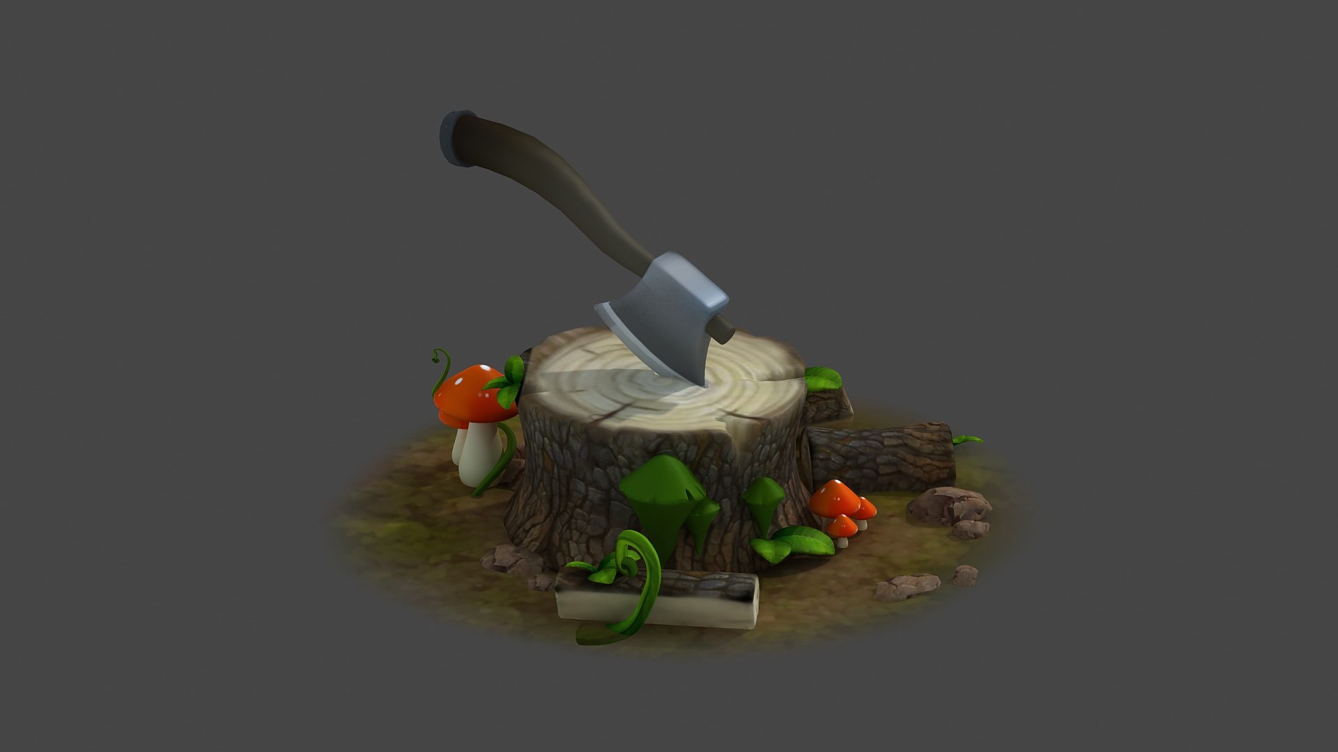 3D Cartoons Stumps Axes Chopping Trees Model - TurboSquid 1864635