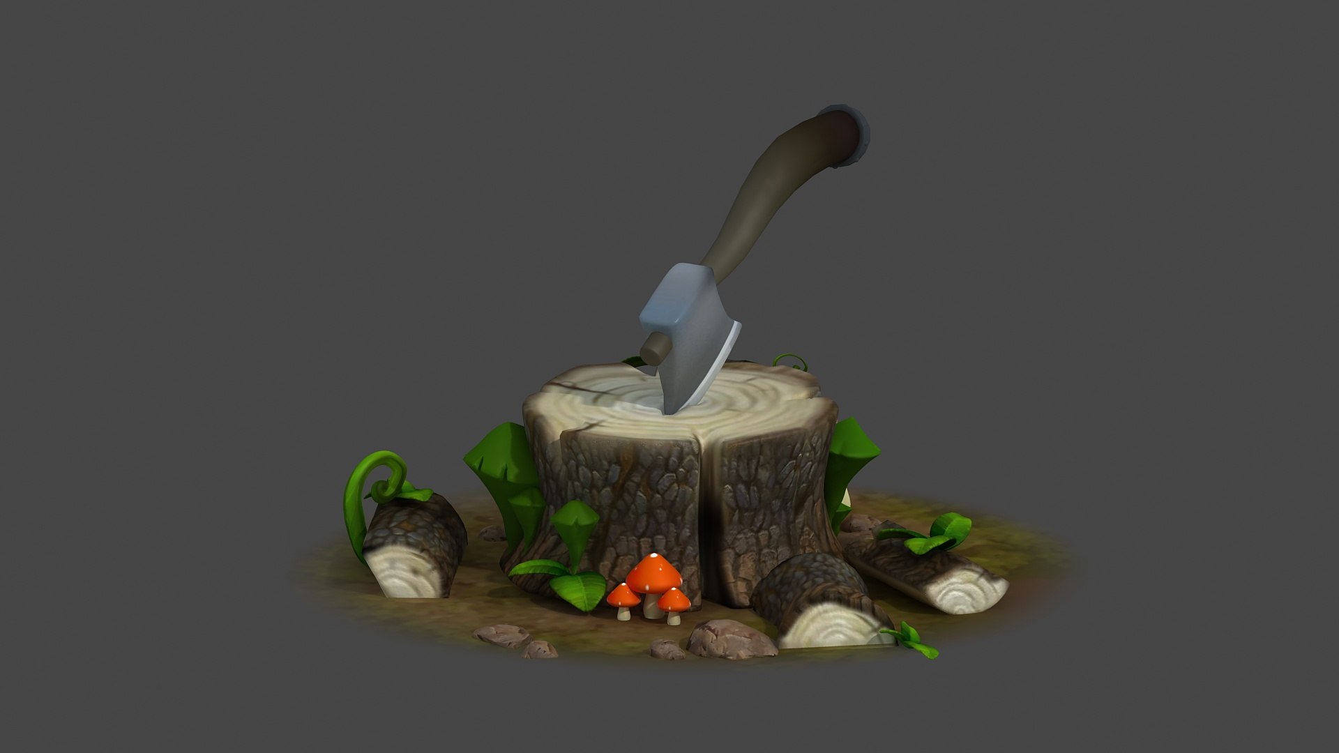 3D Cartoons Stumps Axes Chopping Trees Model - TurboSquid 1864635