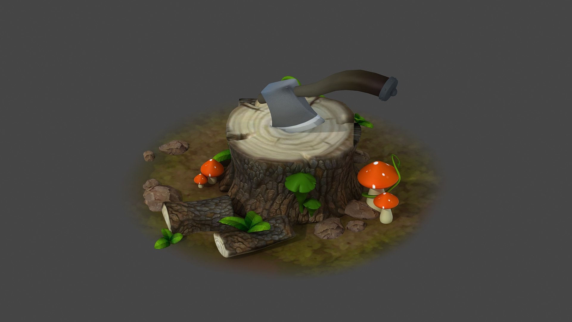 3D Cartoons Stumps Axes Chopping Trees Model - TurboSquid 1864635