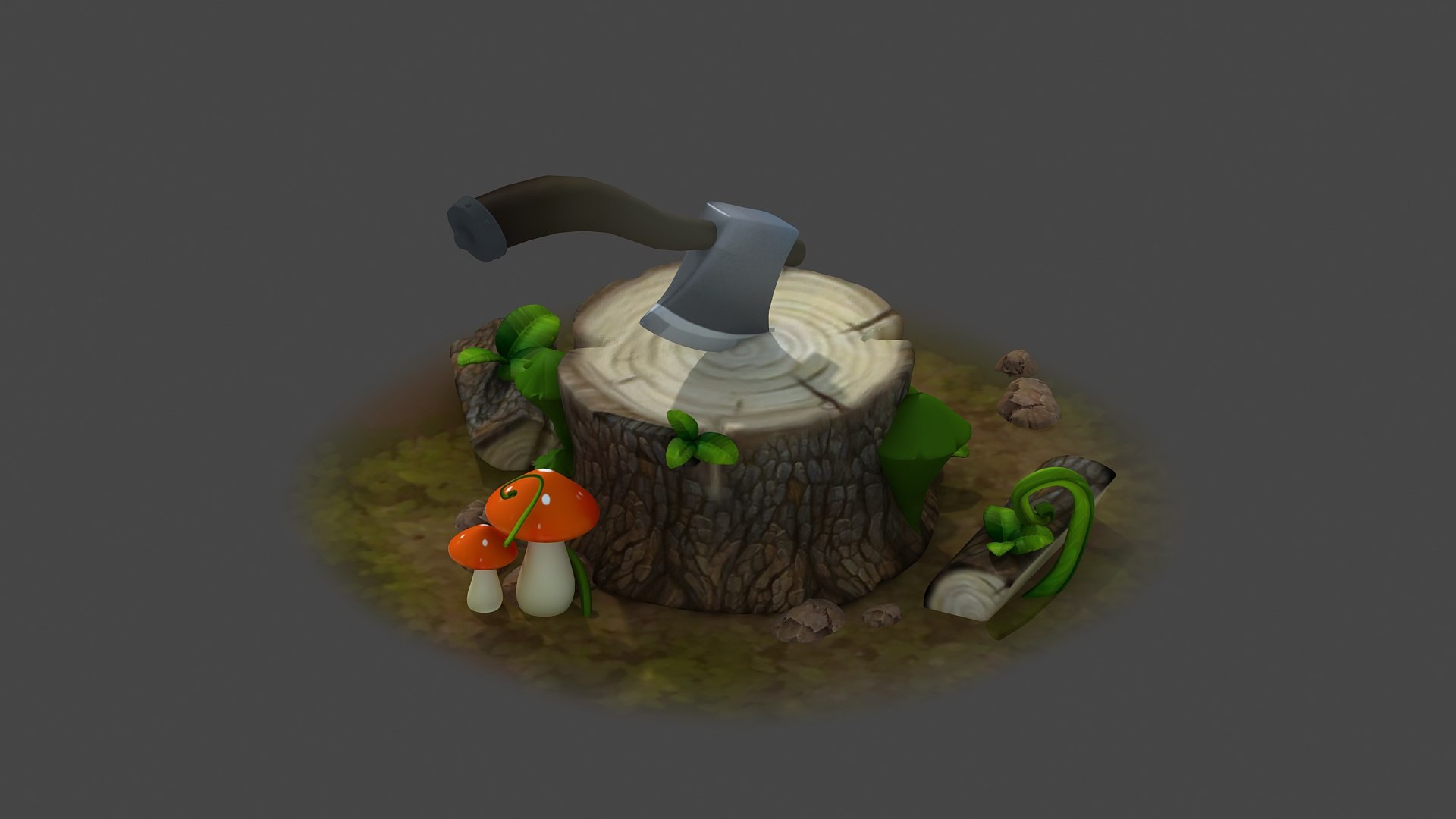 3D Cartoons Stumps Axes Chopping Trees Model - TurboSquid 1864635