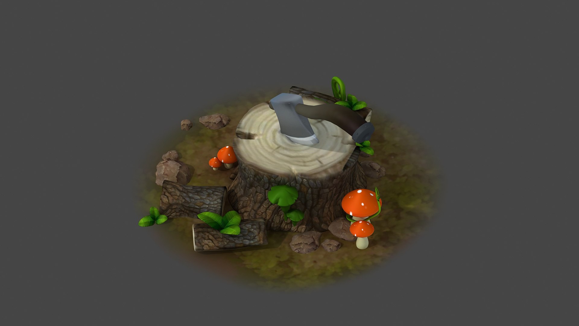 3D Cartoons Stumps Axes Chopping Trees Model - TurboSquid 1864635