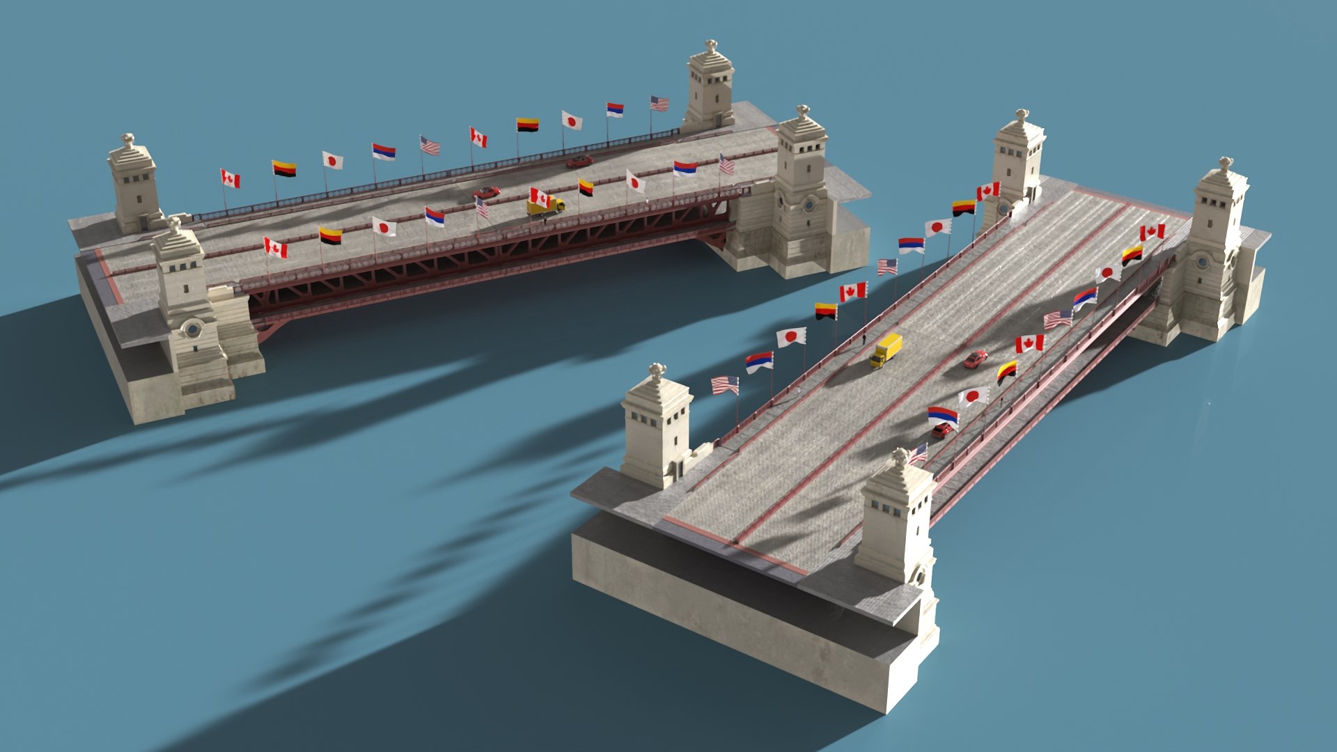 Drawbridge With Cars And People 3D Model - TurboSquid 2302467