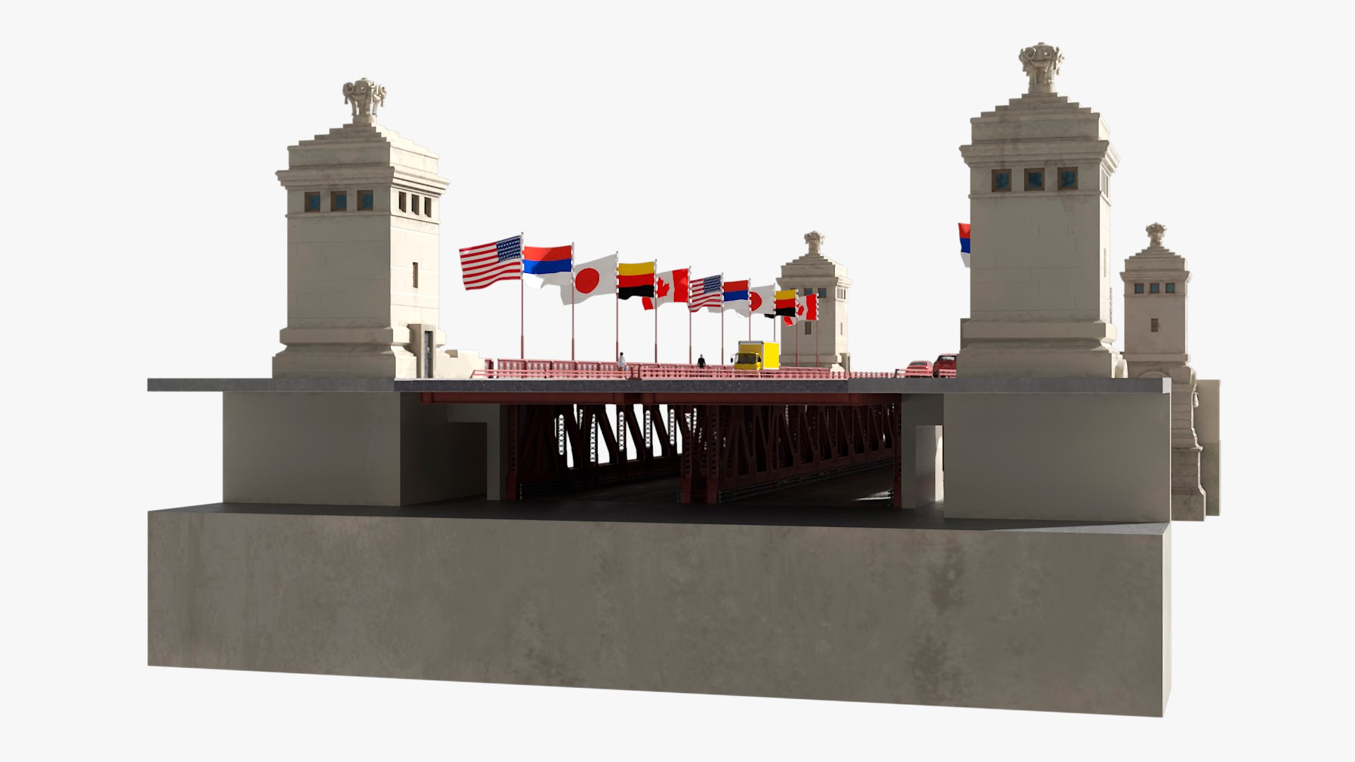Drawbridge With Cars And People 3D Model - TurboSquid 2302467