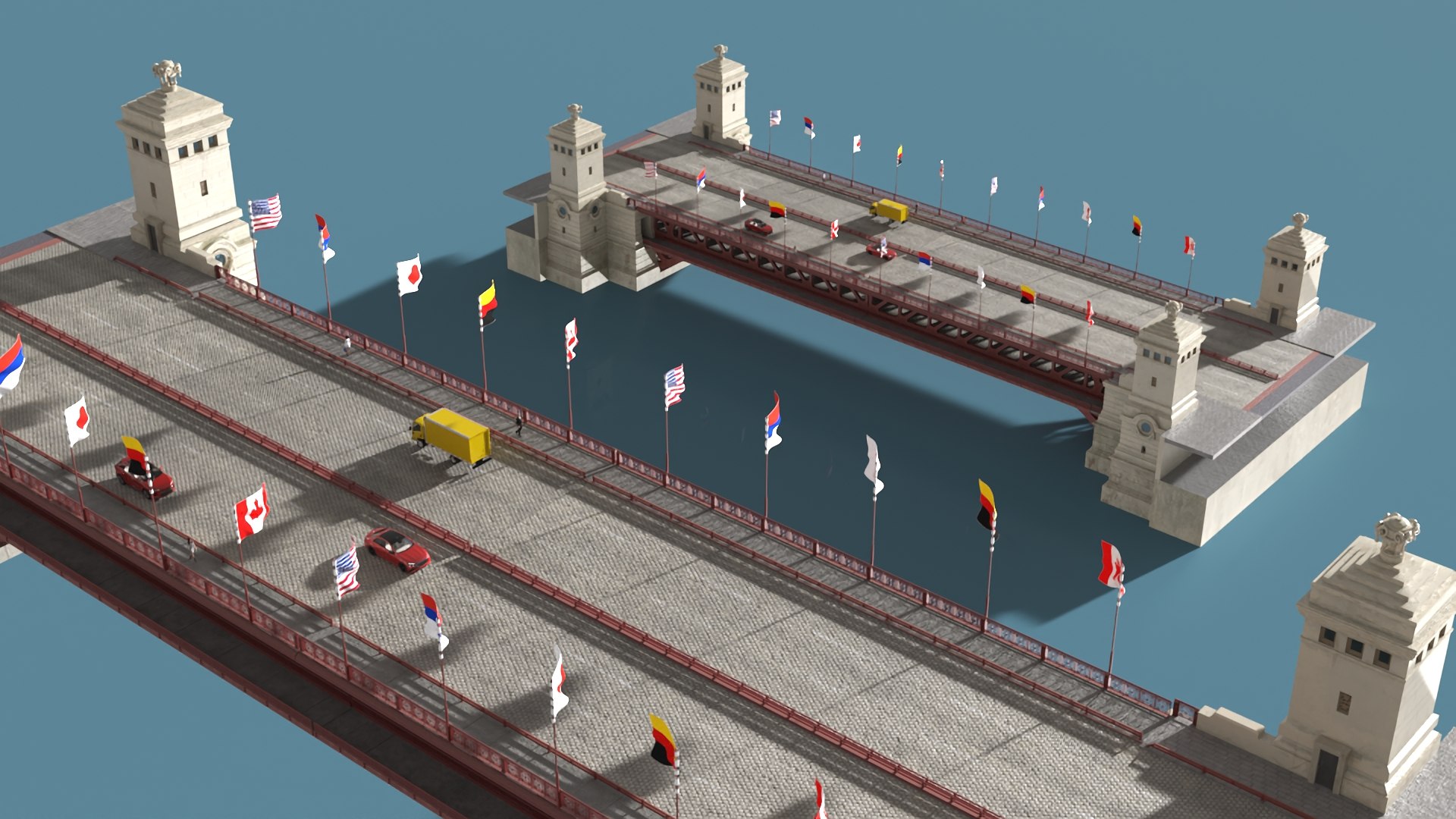 Drawbridge With Cars And People 3D Model - TurboSquid 2302467