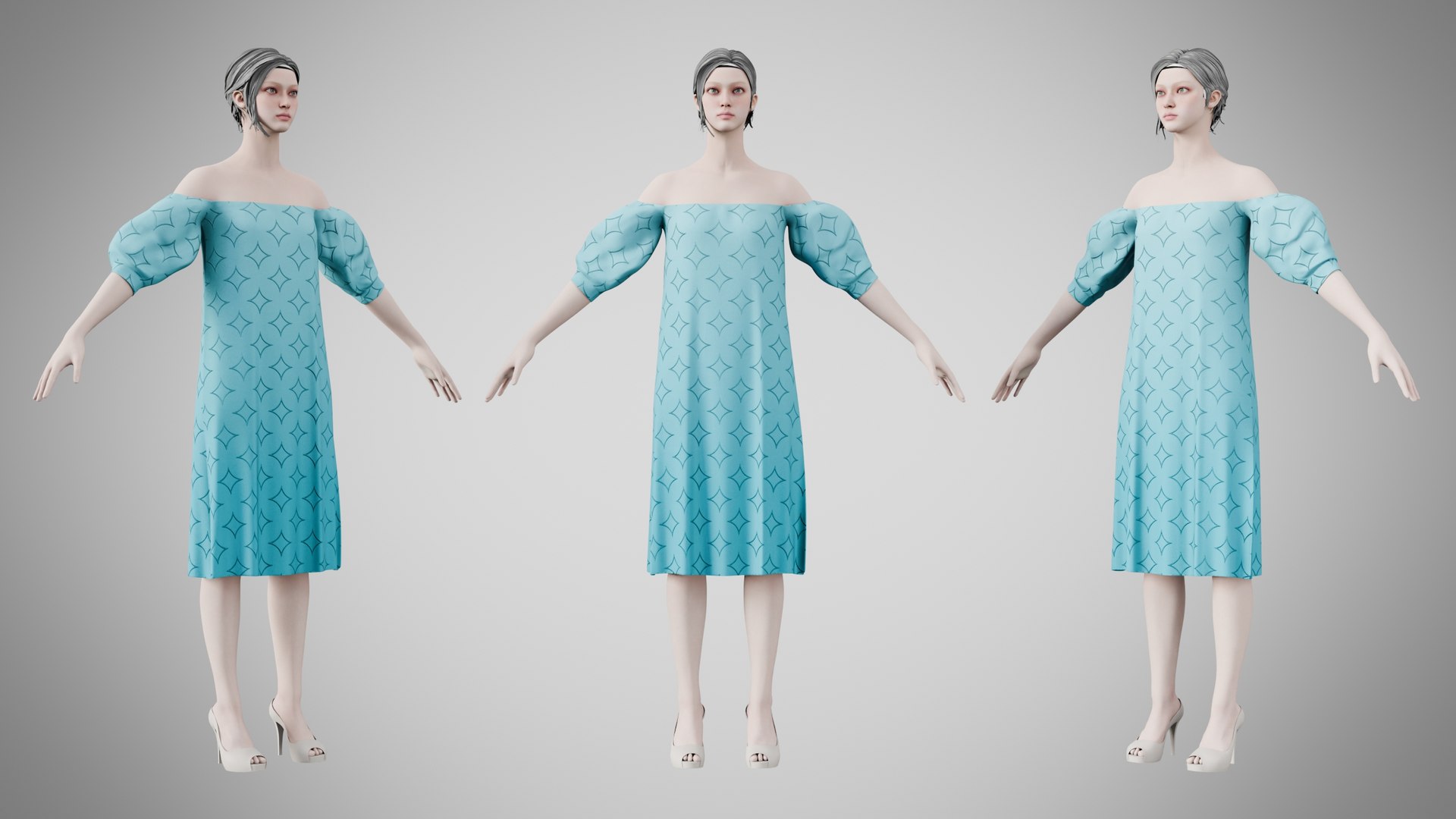 Dress 15 Sky Blue With Design 3D Model - TurboSquid 2458768