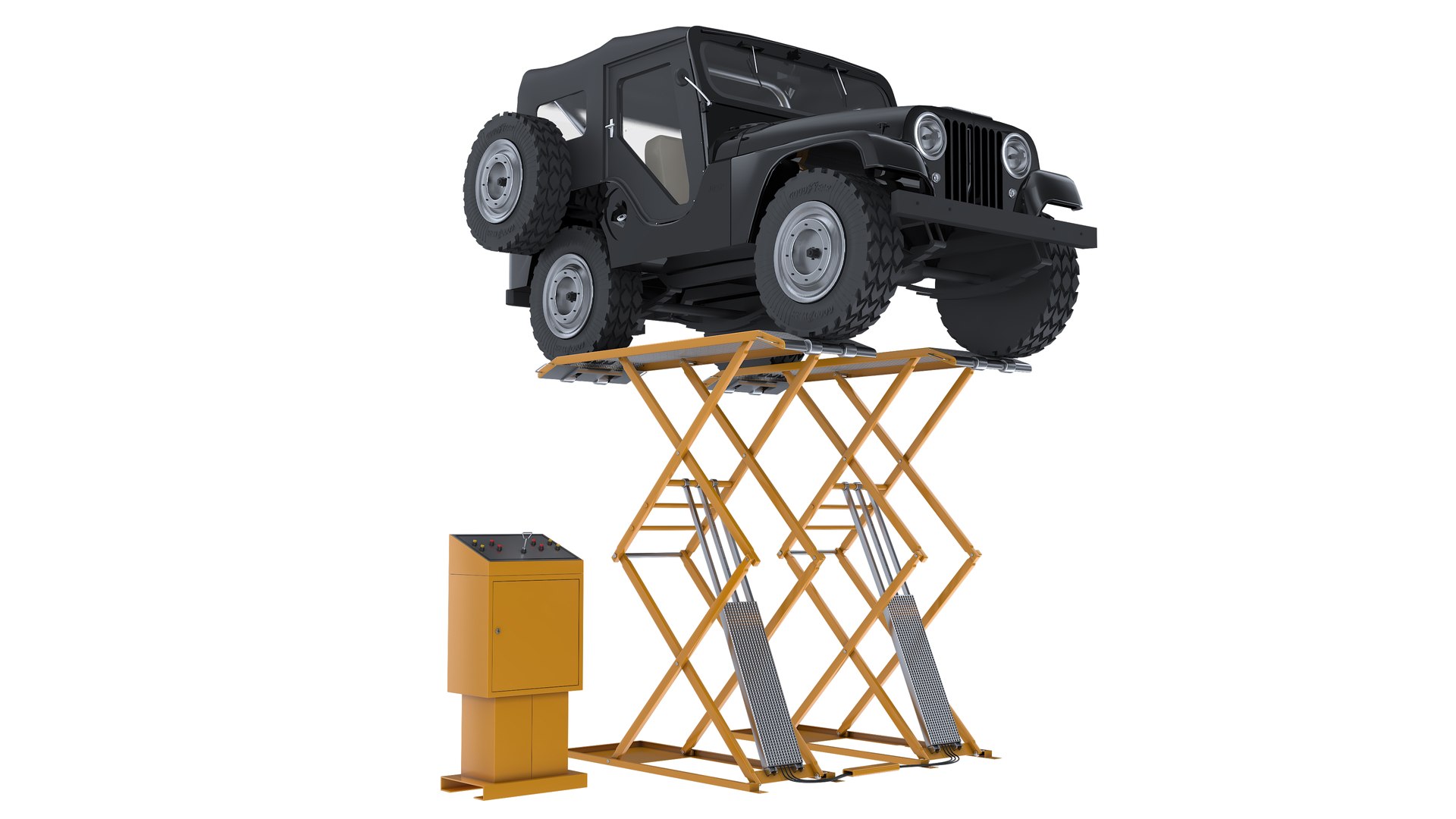 3D Automotive Scissor Lift And Jeep - TurboSquid 2225879