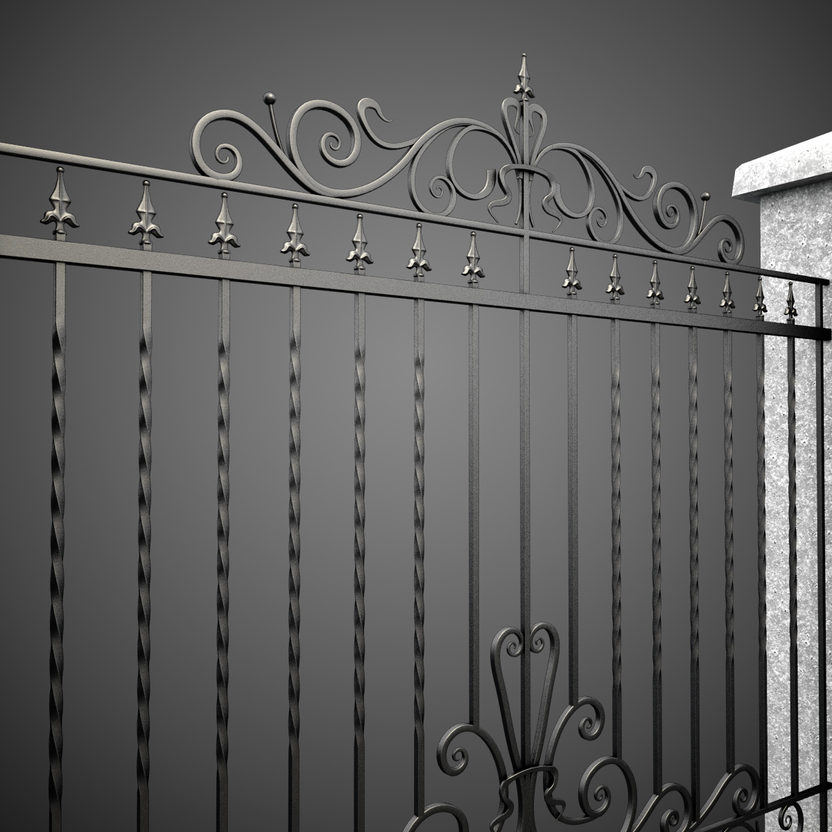 3d wrought iron fence metal model