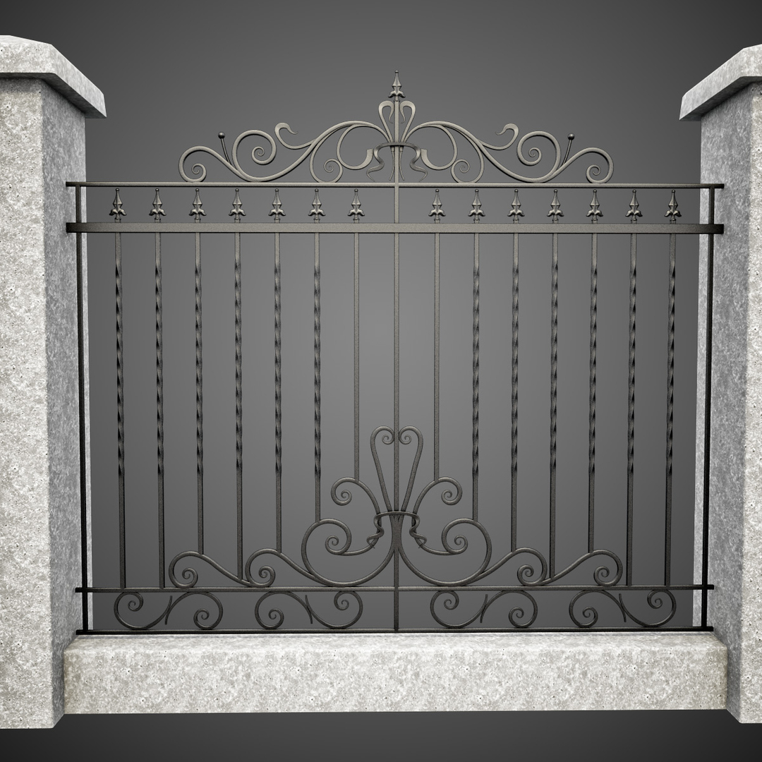 3d wrought iron fence metal model