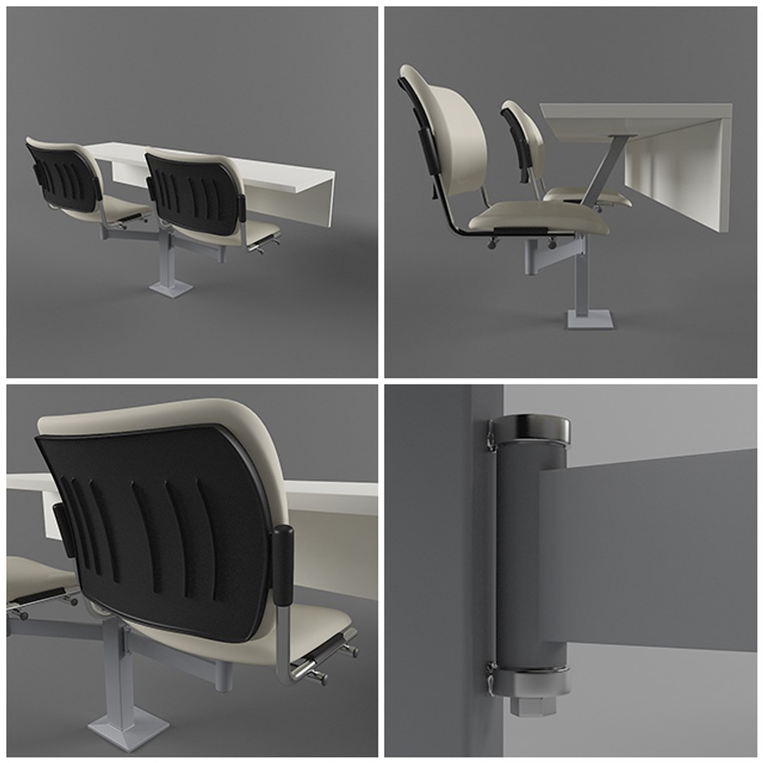 3d College Chairs Table Set Model