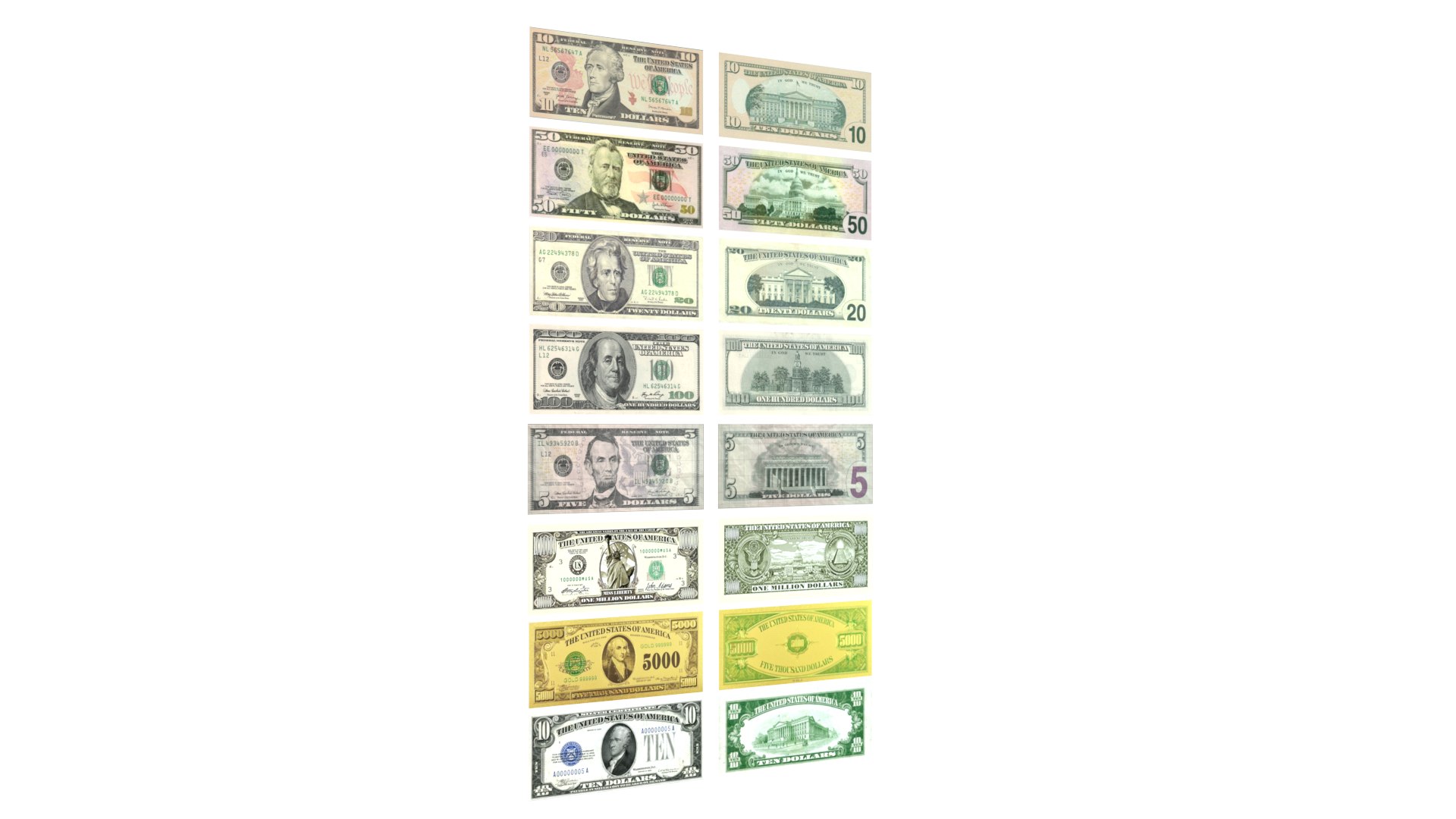 US Dollars Collection 3D Model - TurboSquid 2100132