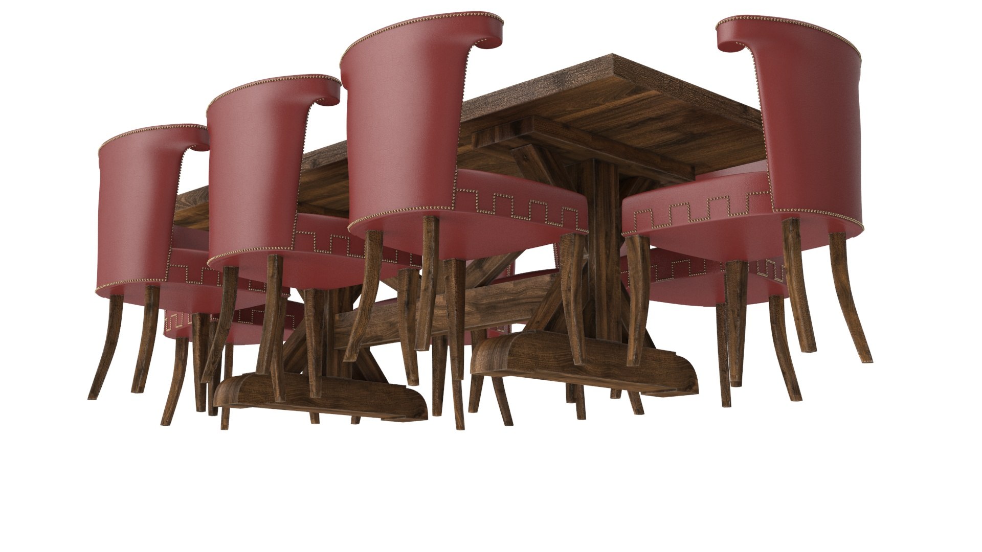 Dining Table Set With Red Chairs 3D Model - TurboSquid 1816970