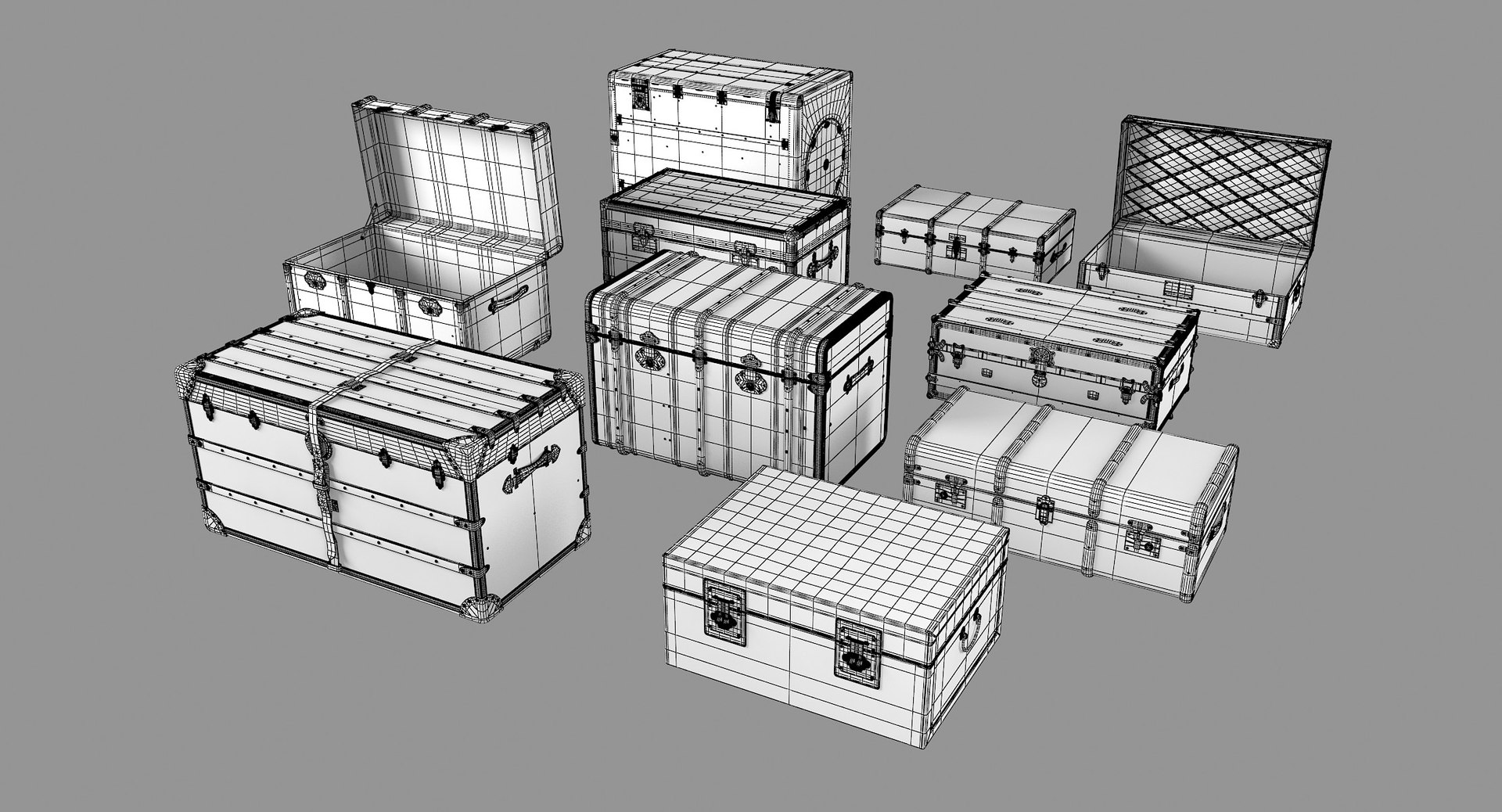 Vintage trunk set model - TurboSquid 1393296